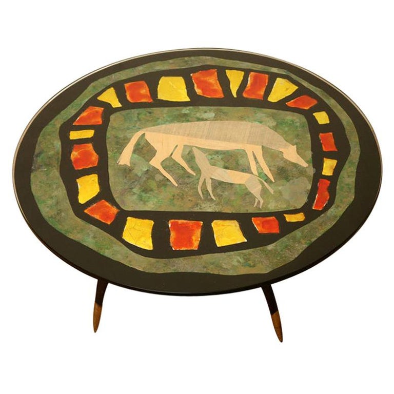 Italian Reverse Painted Glass and Tripod Side Table Vintage For Sale at ...