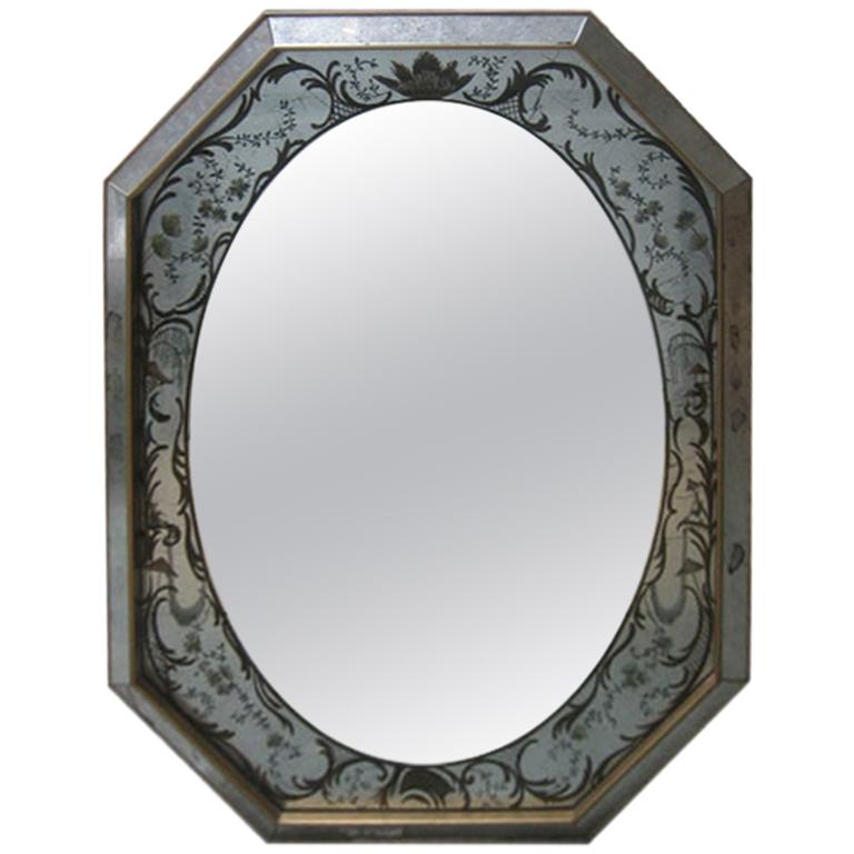 Italian Reverse Painted Octagon Mirror For Sale at 1stDibs