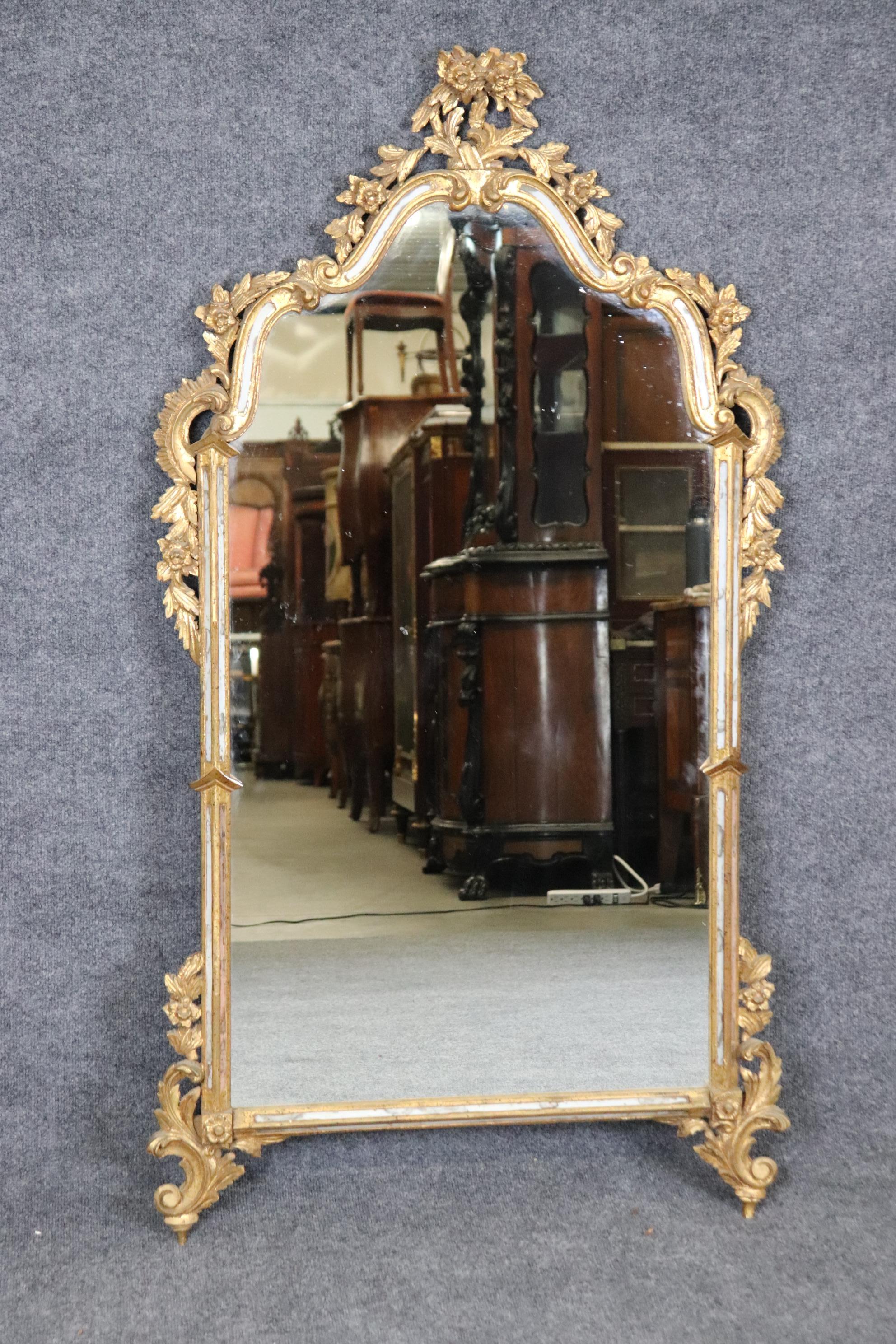 Italian Rococo Distressed Floral Carved Gold Gilt Mirror For Sale at ...