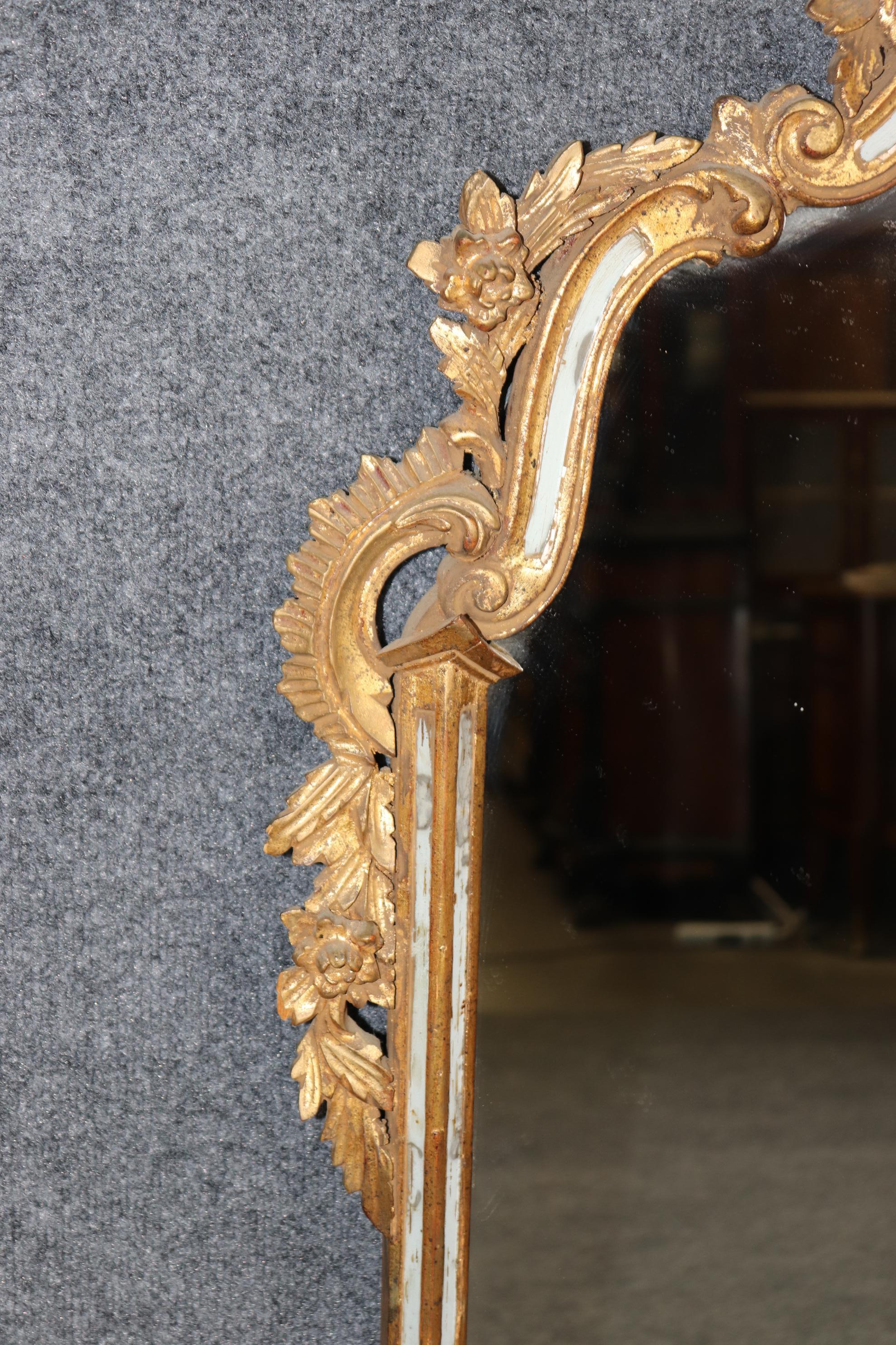 Italian Rococo Distressed Floral Carved Gold Gilt Mirror For Sale at ...