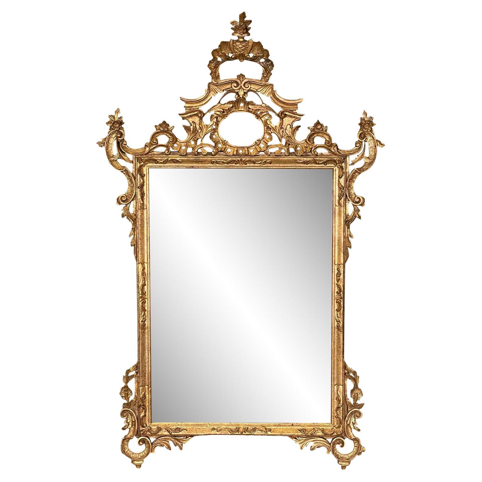 Italian Rococo Giltwood Hand Carved Wall Mirror For Sale at 1stDibs