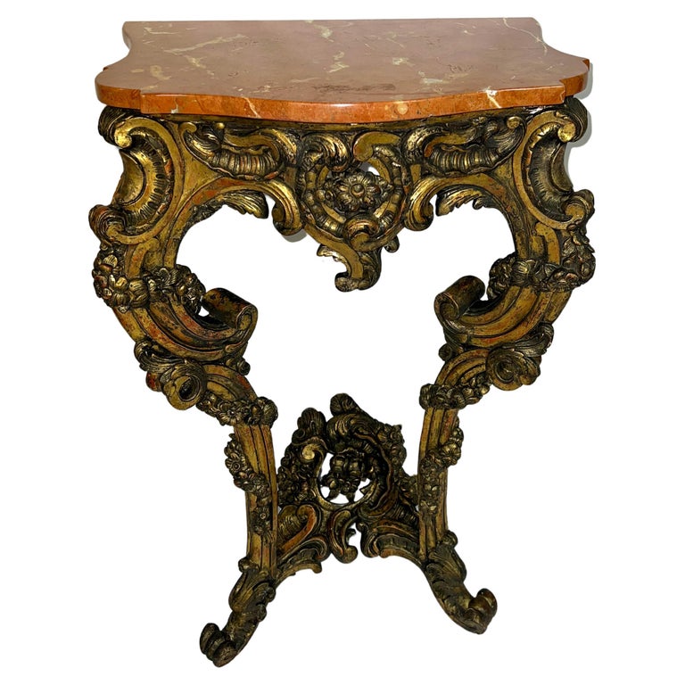 Italian Rococo Giltwood Wall Table with Marble Top For Sale at 1stDibs
