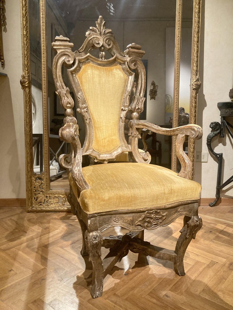 Italian Rococo Silver Mecca Giltwood Throne Armchair, Rome 18th Century ...