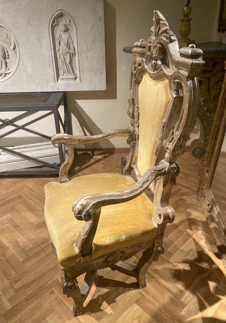 Italian Rococo Silver Mecca Giltwood Throne Armchair, Rome 18th Century ...
