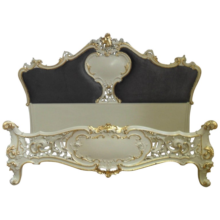 Italian Rococo Style Painted and Gilt King Size Bed Frame at 1stDibs