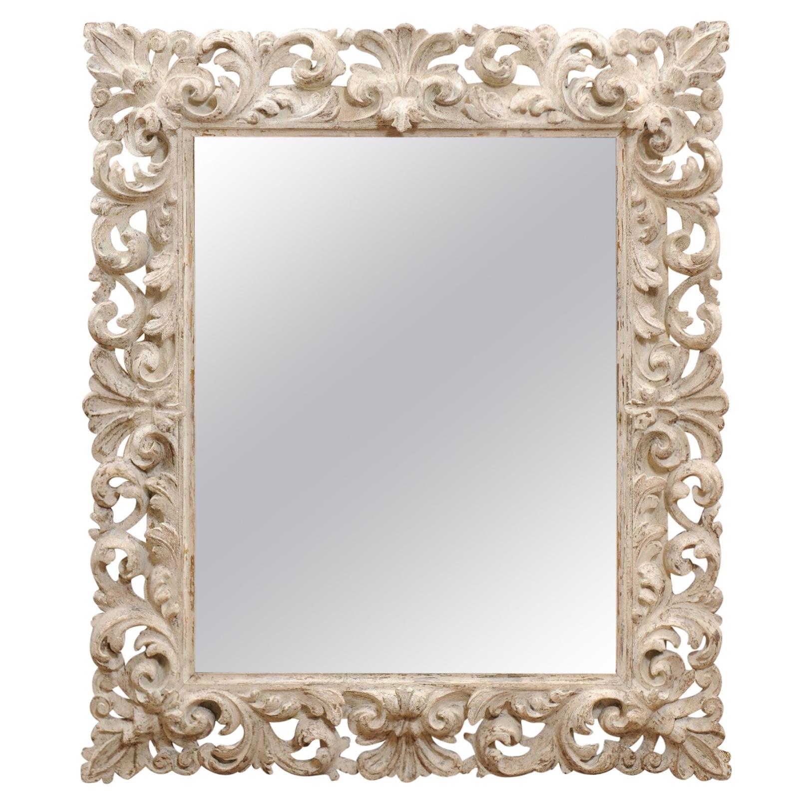 Italian Rococo Style Painted White Carved Rectangular Mirror, 19th ...