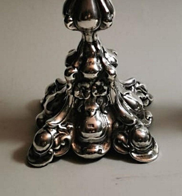 Italian Rococo Style Pair of Silver Candlesticks For Sale at 1stDibs