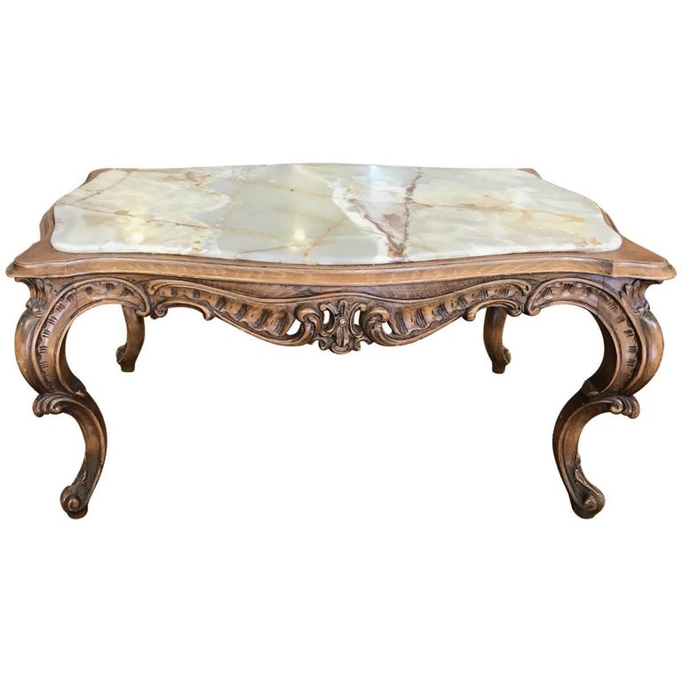 Italian Rococo Style Walnut and Onyx Coffee Table at 1stDibs | rococo ...