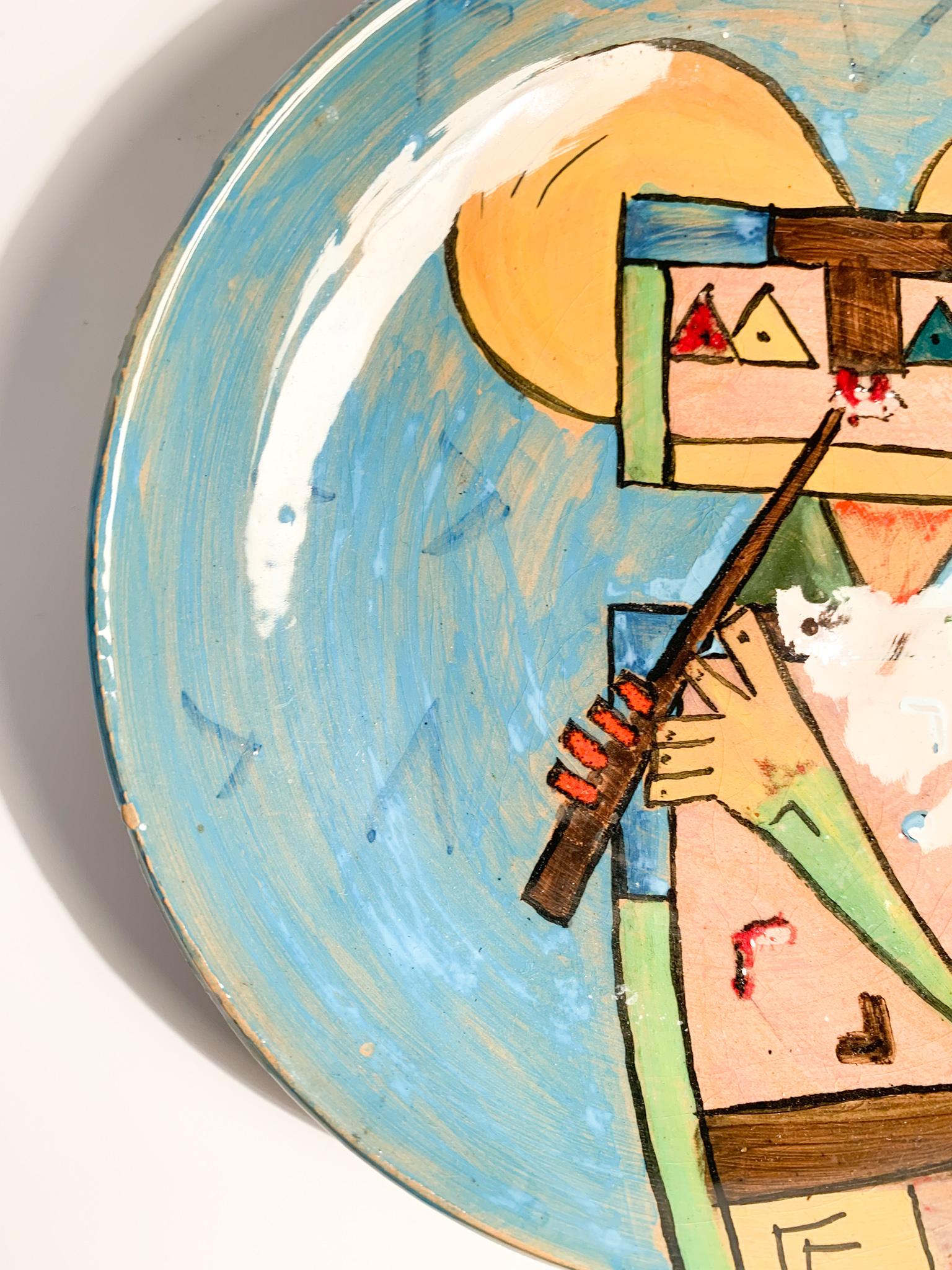Italian Rossicone Ceramic Plate of Musician by Ibrahim Kodra from the ...