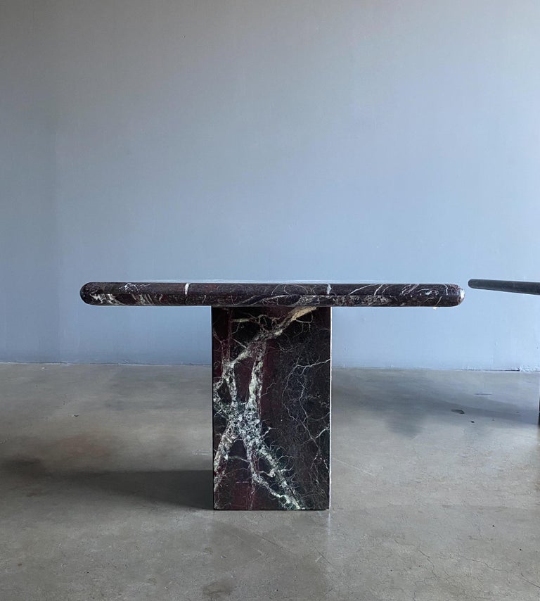 Italian Rosso Levanto Modernist Marble Side Tables, circa 1980 at 1stDibs