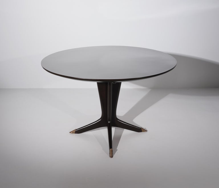 Italian Round Dining Table with Brass Feet , 1950s Midcentury Modern ...