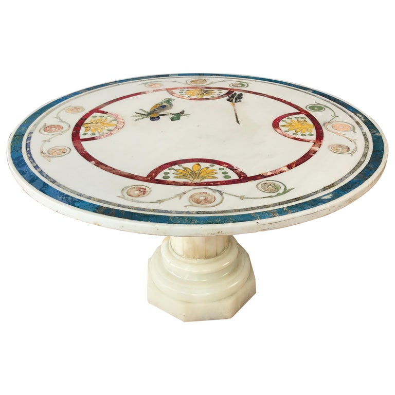 Italian Round Painted Inlay Marble Table at 1stDibs