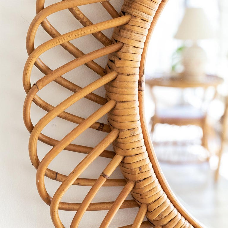 Italian Round Rattan Mirror at 1stDibs