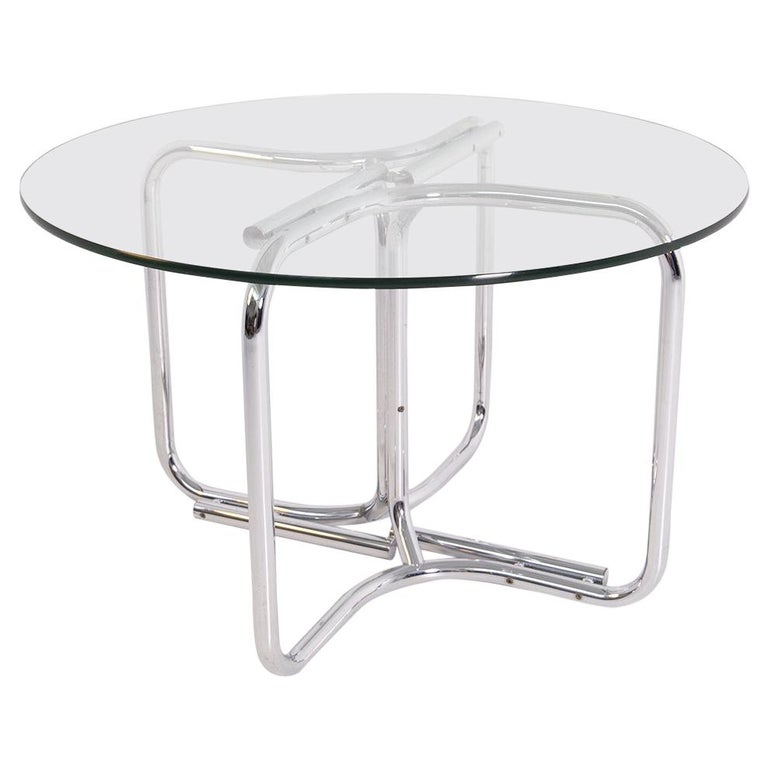 Italian Round Table by Giotto Stoppino in Steel and Glass at 1stDibs