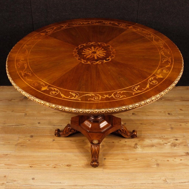 Italian Round Table in Gilt and Inlaid Wood from 20th Century For Sale ...
