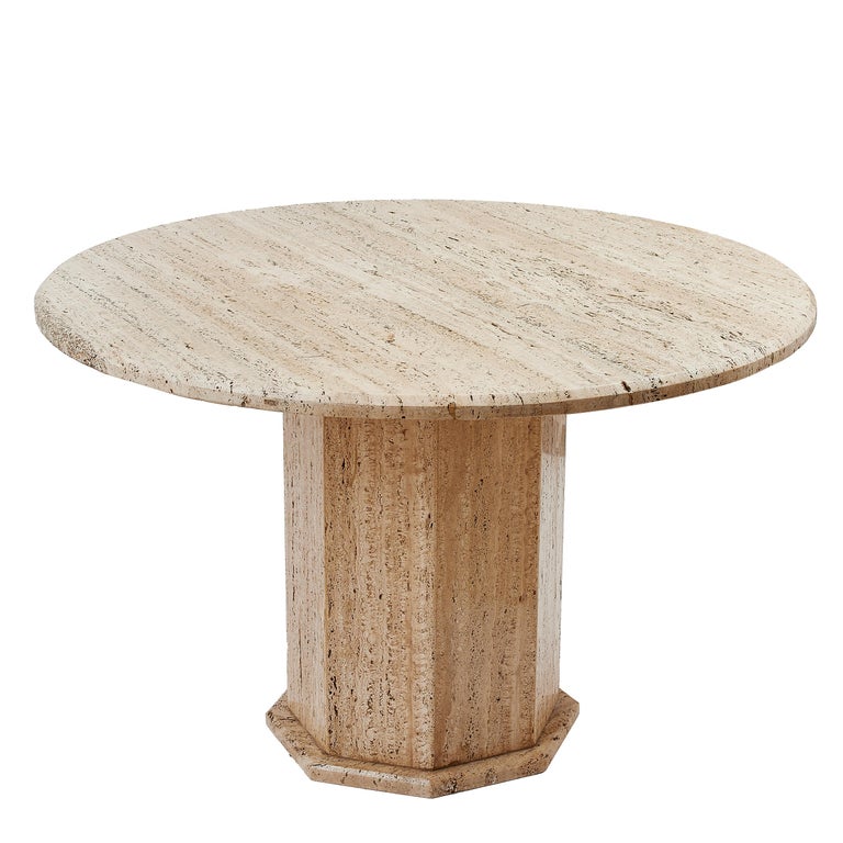 Italian Round Travertine Table with Octagonal Column Base, circa 1970 ...