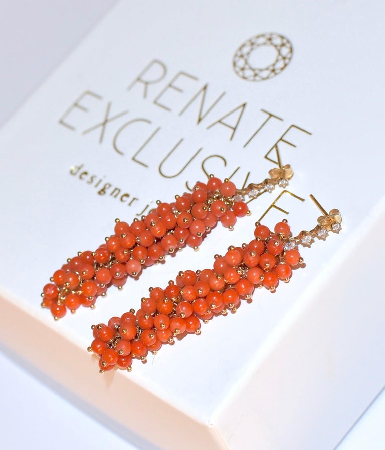 Italian Sardinia Salmon Orange Coral Earrings in 14K Solid Yellow Gold ...