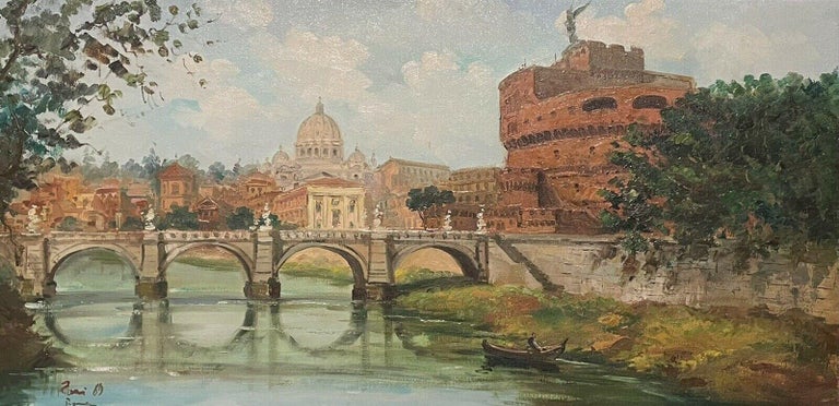 Italian School - View over Rome from River Tiber towards Castel St ...