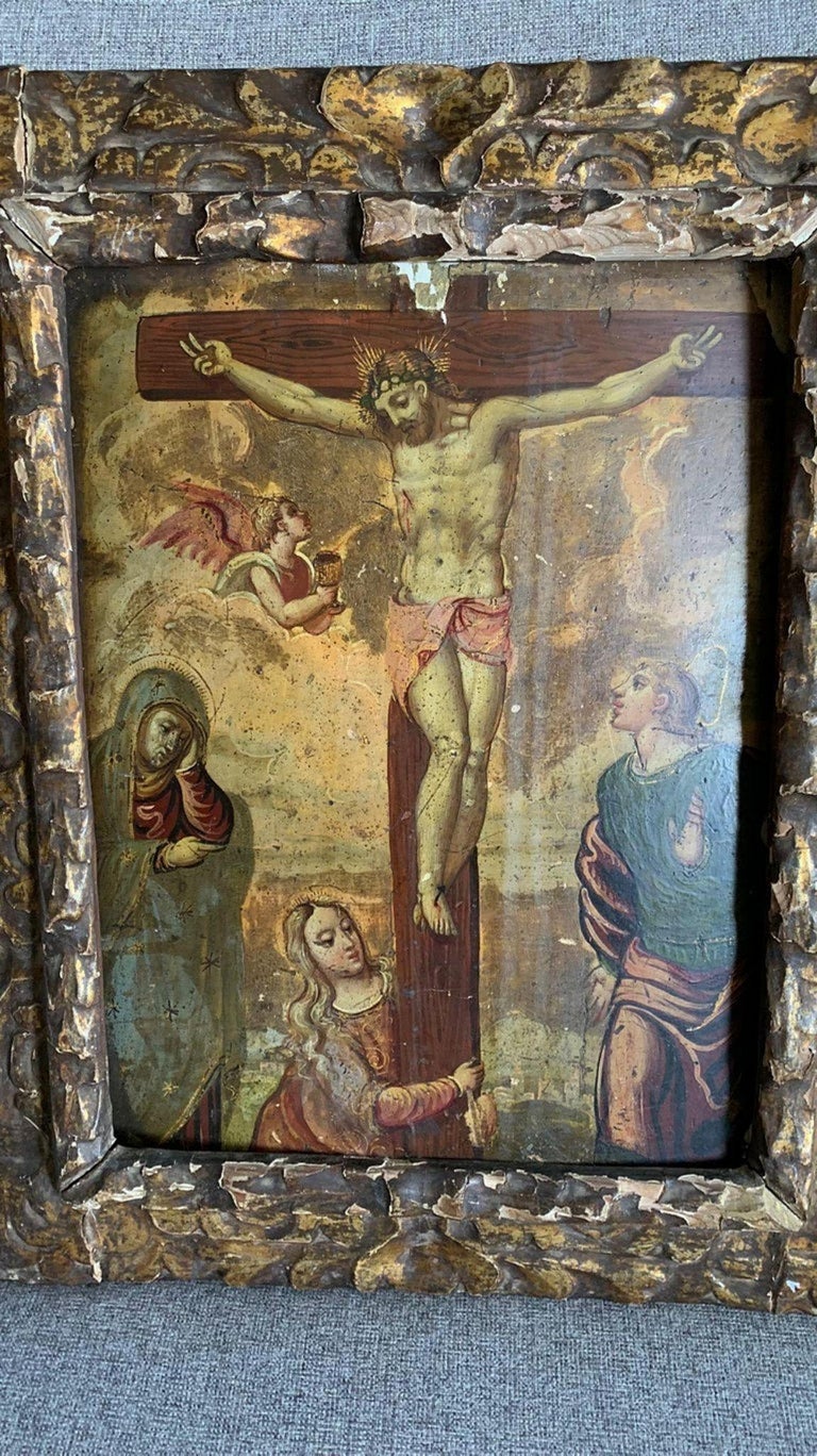 Italian School Table of the 16th Century "Crucified Christ with the ...