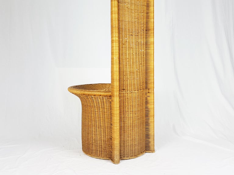Italian Sculptural Rattan and Vienna Straw High Back 1970s Chair at 1stDibs