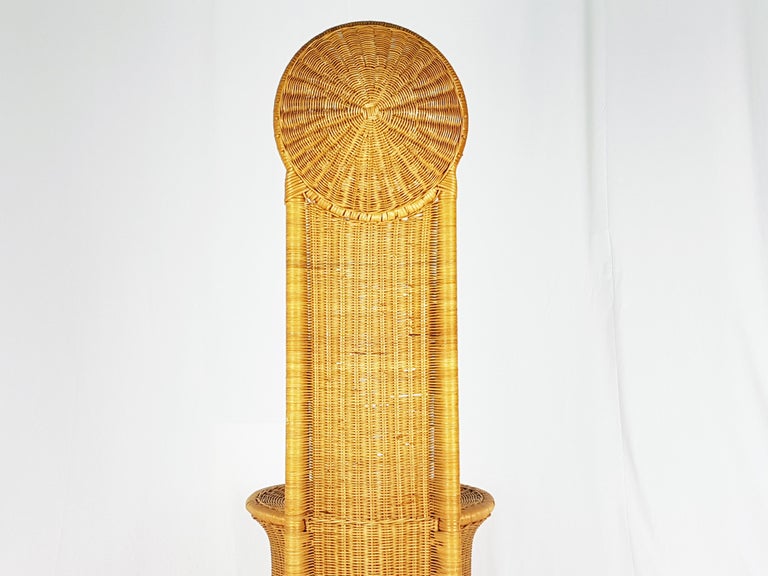 Italian Sculptural Rattan and Vienna Straw High Back 1970s Chair at 1stDibs