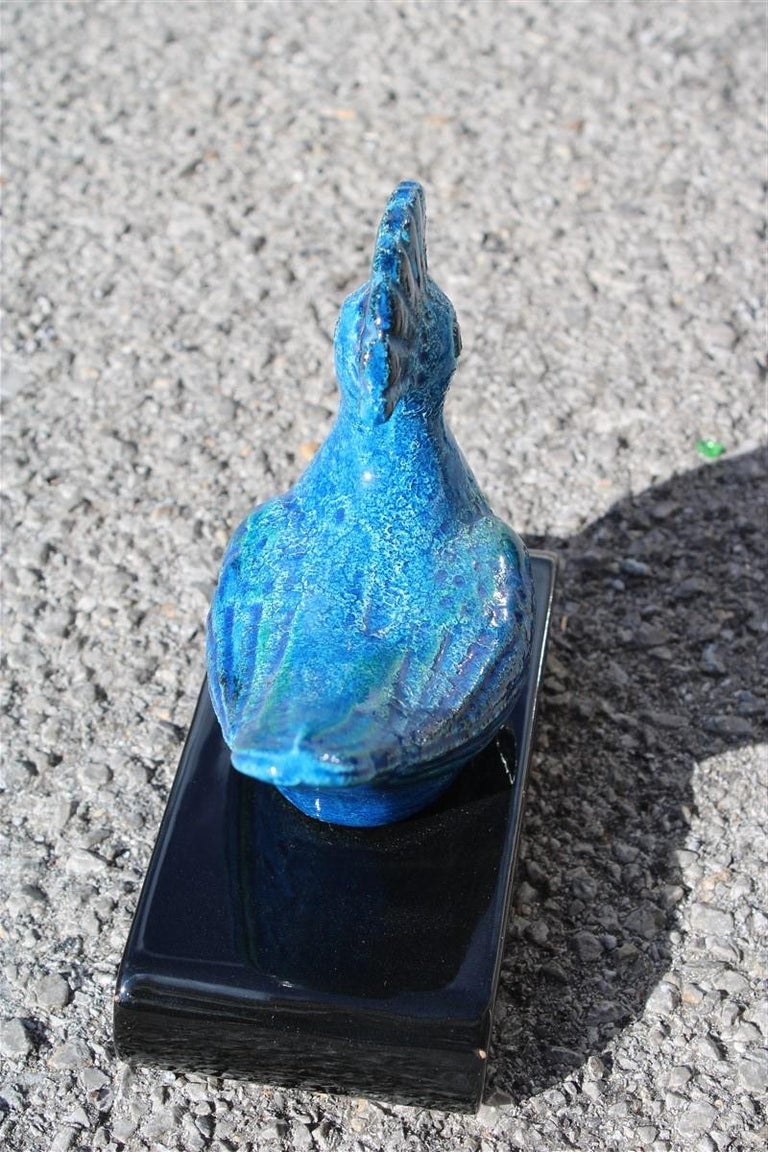 Italian Sculpture Bird Bitossi Design 1960 Black and Blu Ceramic For ...