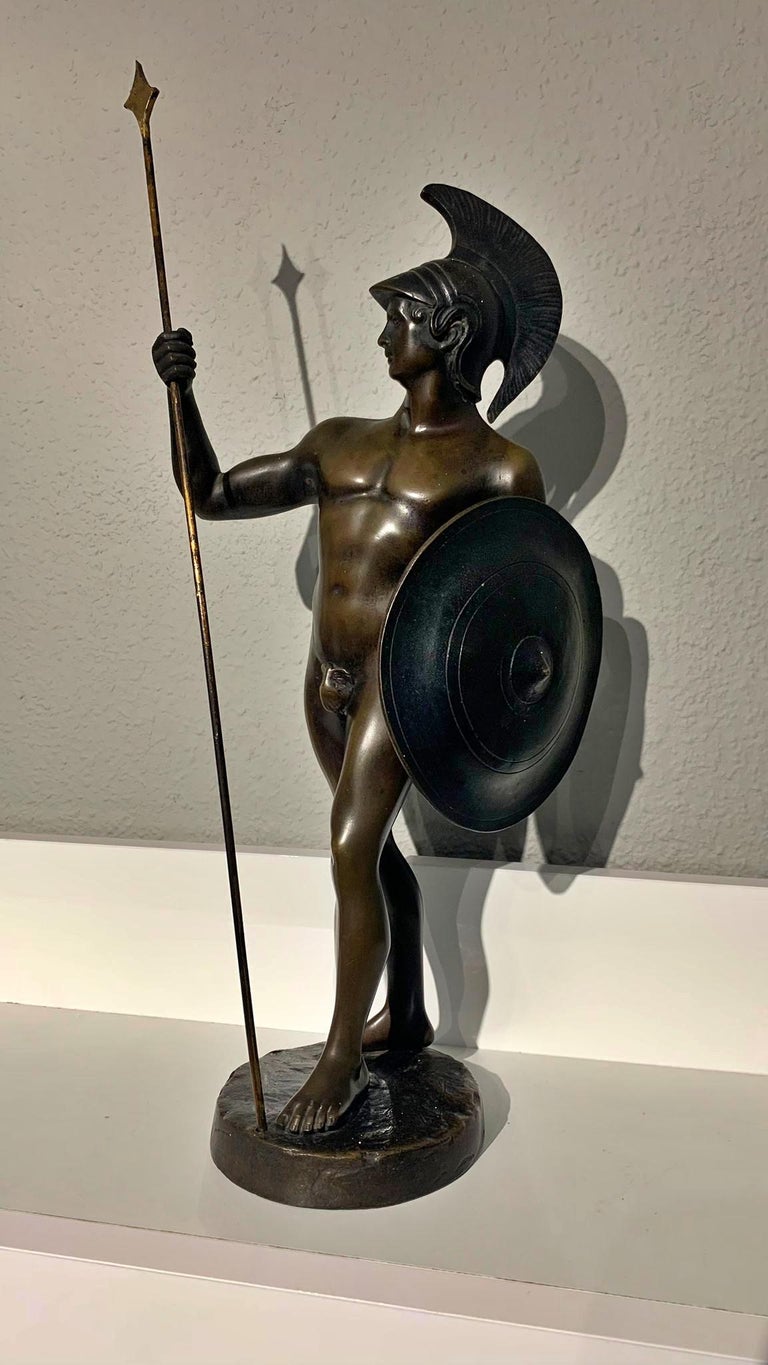 Italian Sculpture: "Greek Warrior with Spear and Shield" Bronze 19th ...