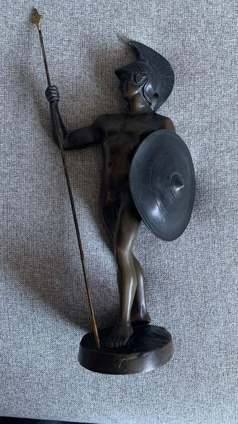 Italian Sculpture: "Greek Warrior with Spear and Shield" Bronze 19th ...