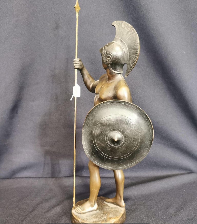 Italian Sculpture: "Greek Warrior with Spear and Shield" Bronze 19th ...