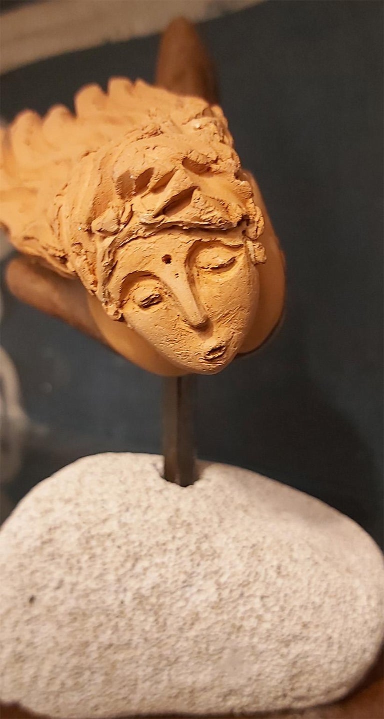 Italian Sculpture Sirena in Terracotta Wood and Pumice Stone on Metal ...