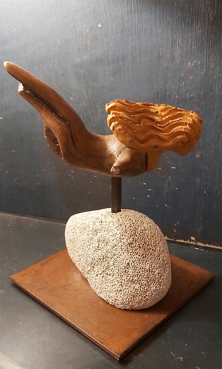 Italian Sculpture Sirena in Terracotta Wood and Pumice Stone on Metal ...