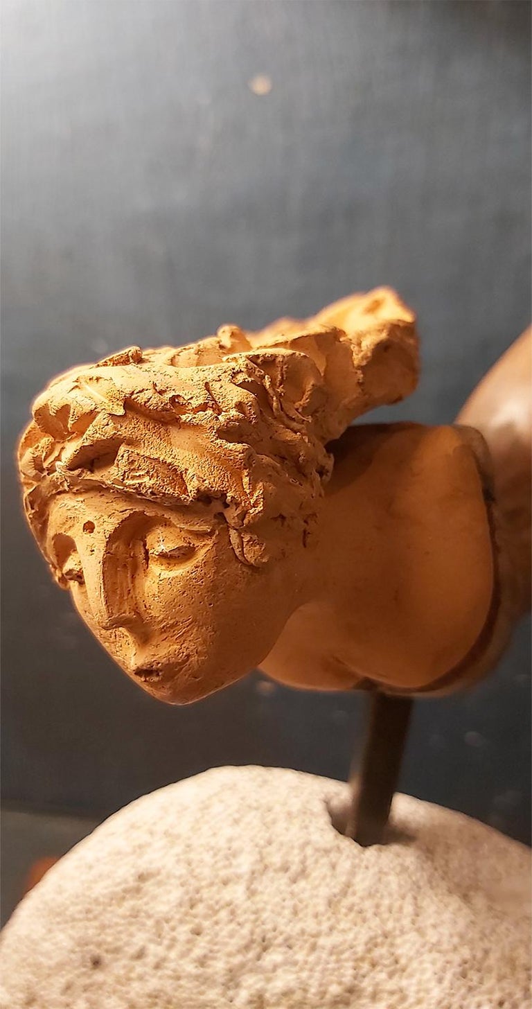 Italian Sculpture Sirena in Terracotta Wood and Pumice Stone on Metal ...