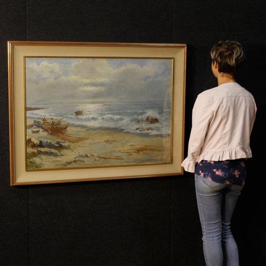 Italian Seascape Signed Painting Oil on Canvas from 20th Century For ...