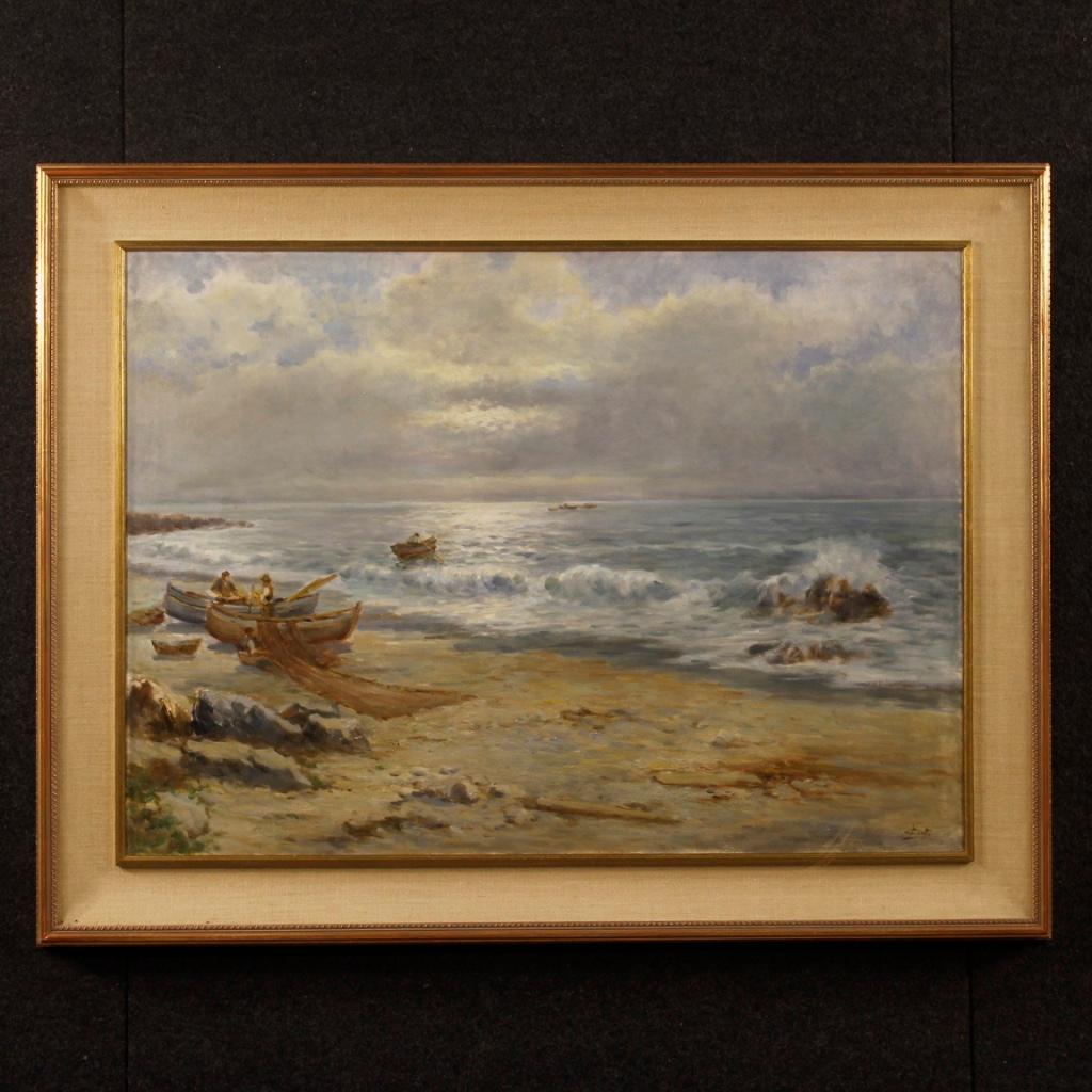 Italian Seascape Signed Painting Oil on Canvas from 20th Century For ...