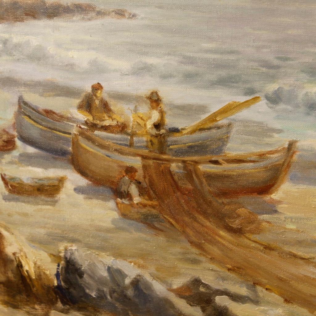 Italian Seascape Signed Painting Oil on Canvas from 20th Century For ...