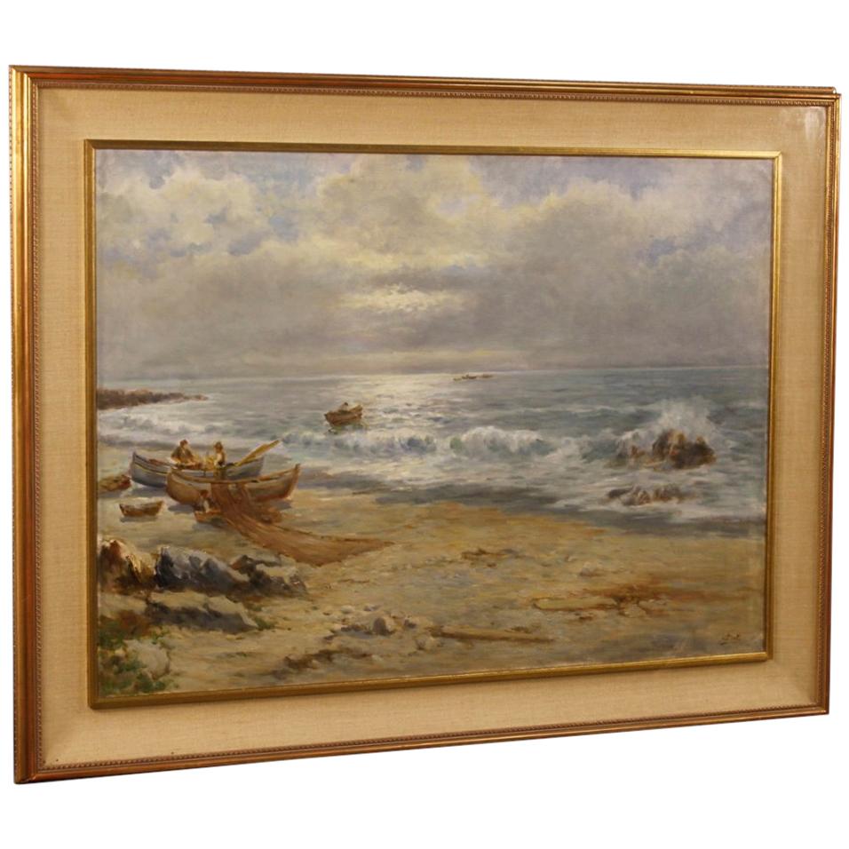 Italian Seascape Signed Painting Oil on Canvas from 20th Century For ...