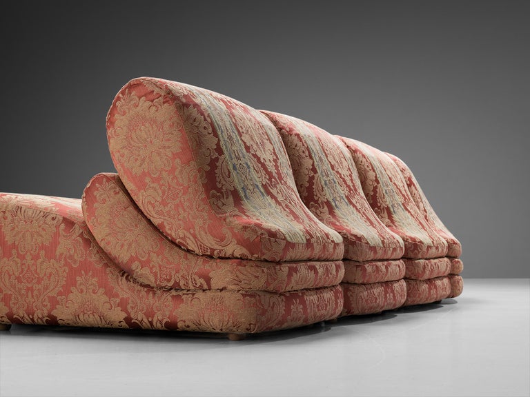 Italian Sectional Sofa in Soft Red Floral Upholstery For Sale at 1stDibs