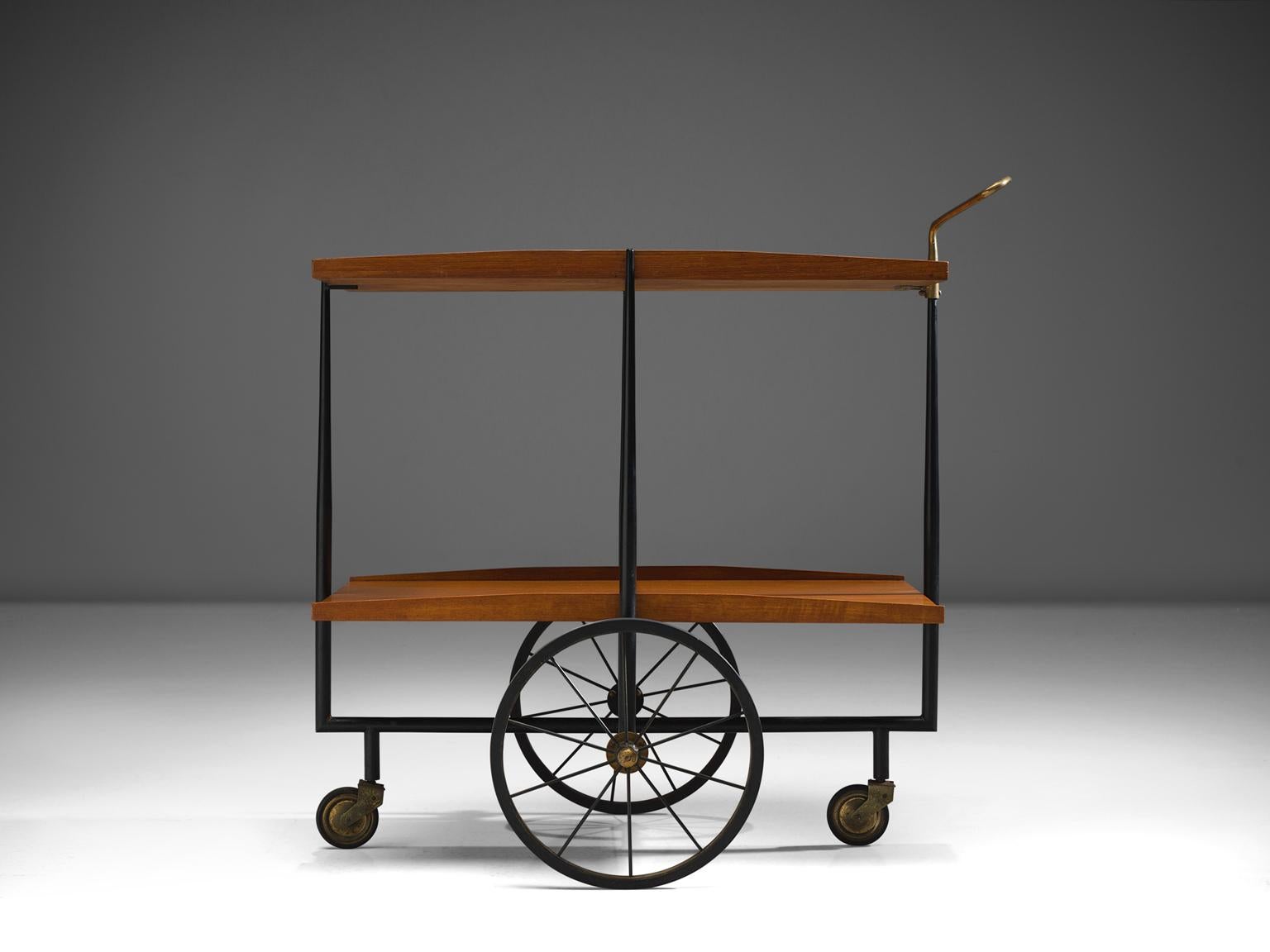 Italian Serving Cart in Wood with Brass Details For Sale at 1stDibs