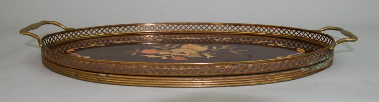 Italian Serving Tray Inlaid Wood Brass Rim and Handles, 1960's For Sale ...