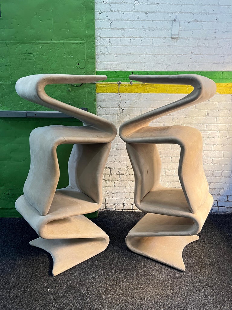 Italian Set of 4 "Z" Shaped Dining Chairs Attributed to Verner Panton ...