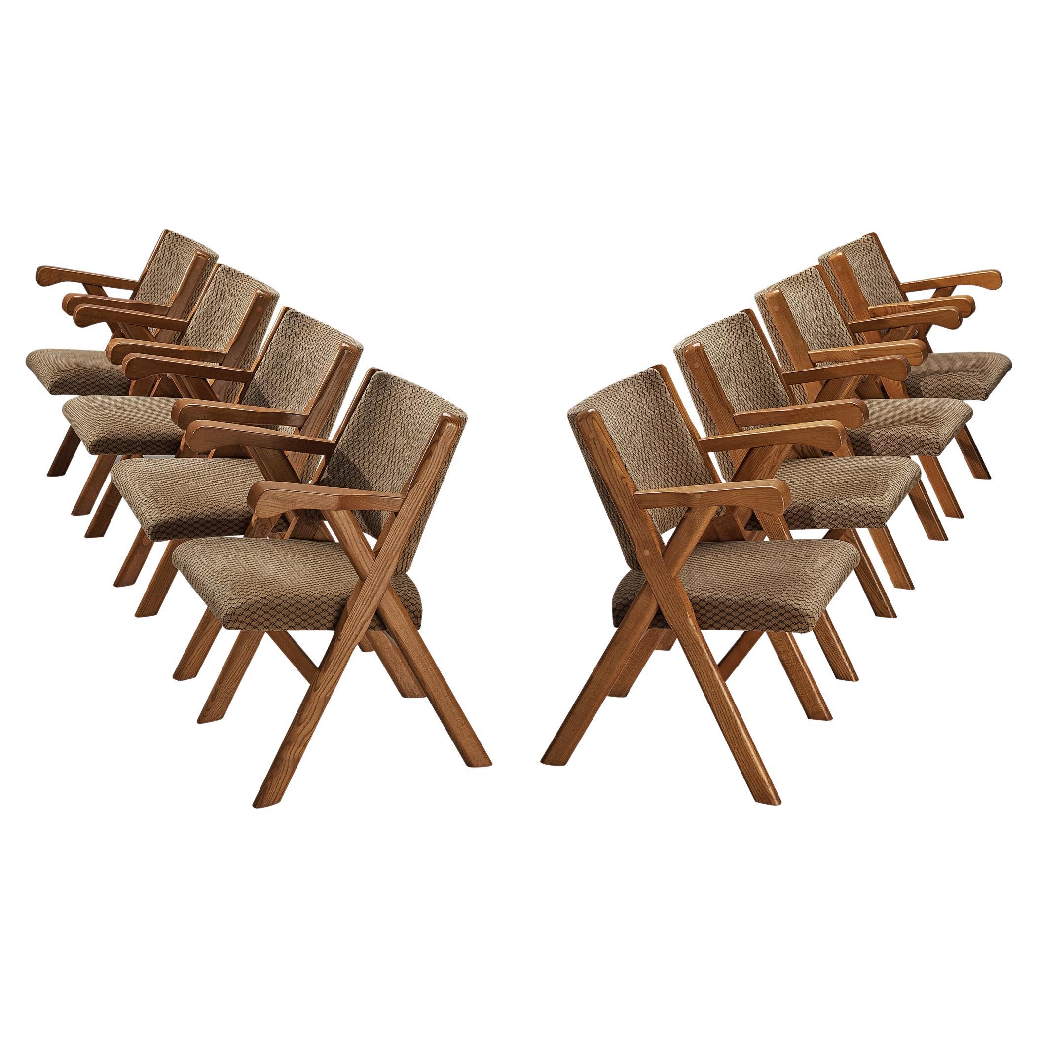 Fork Dining Chair in Light Beige Fabric and Walnut Wood Finish, Set of ...