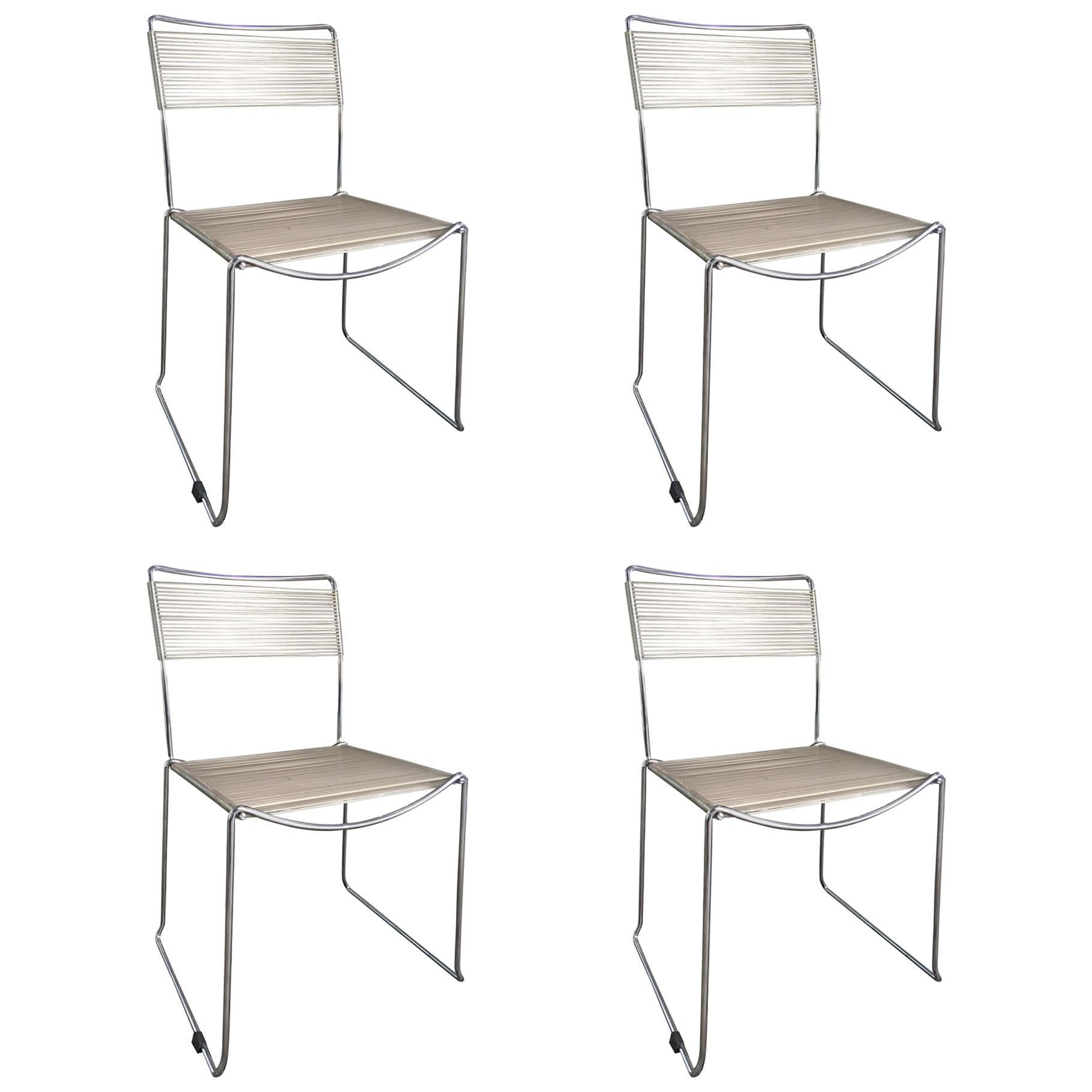 Italian Set of Four Chrome Metal Spaghetti Chairs, 20th Century at 1stDibs