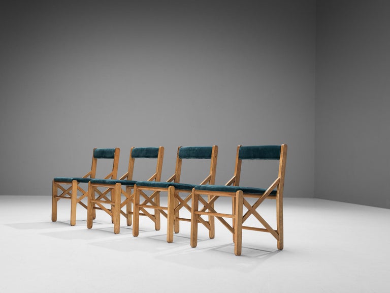 Italian Set of Four Dining Chairs With Structural Frames in Oak For ...