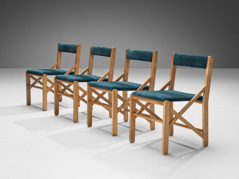 Italian Set of Four Dining Chairs With Structural Frames in Oak For ...