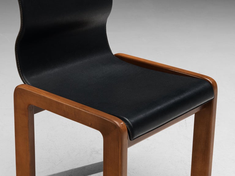 Italian Set of Four Dining Chairs with Wavy Backrests in Leather and ...