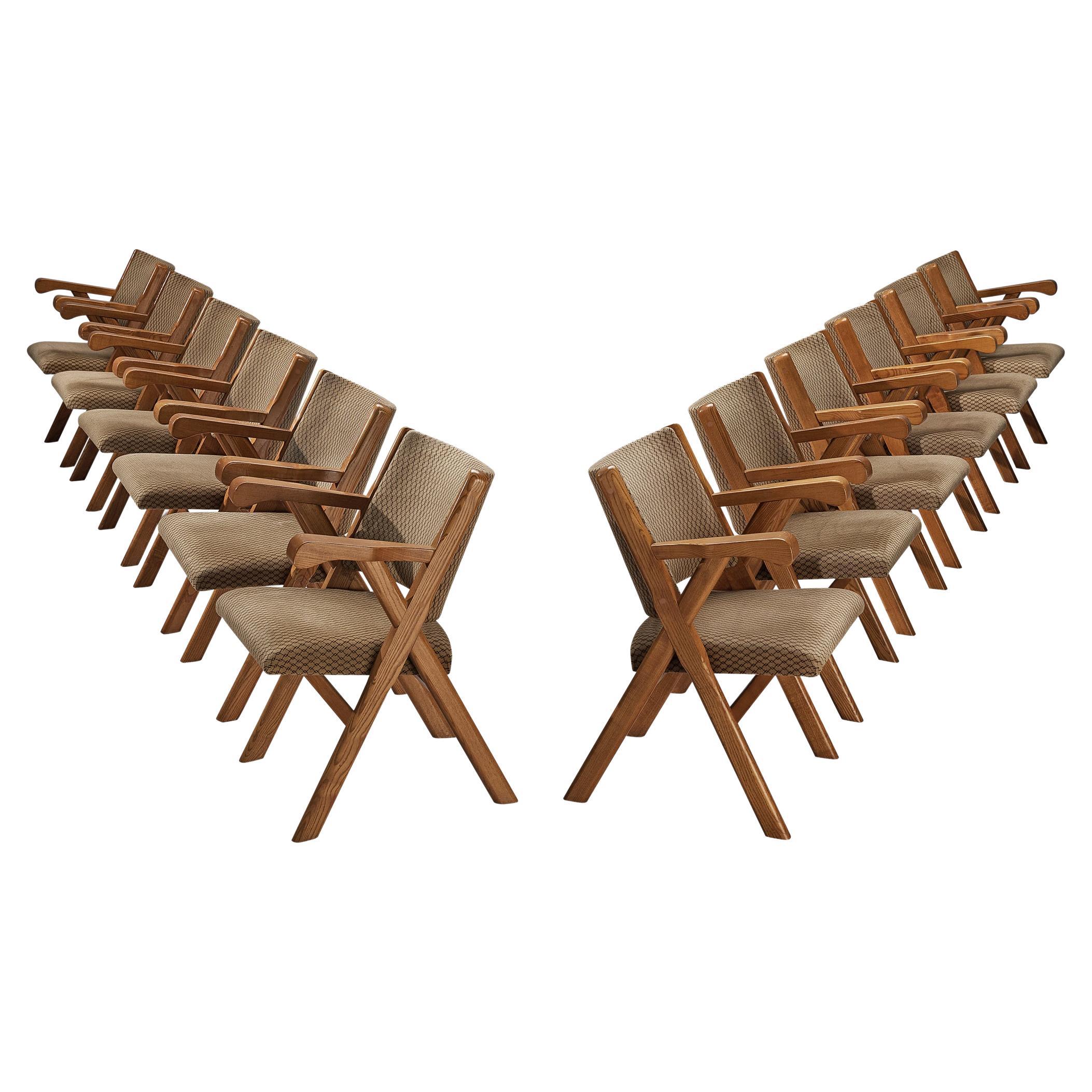 Fork Dining Chair in Light Beige Fabric and Walnut Wood Finish, Set of ...