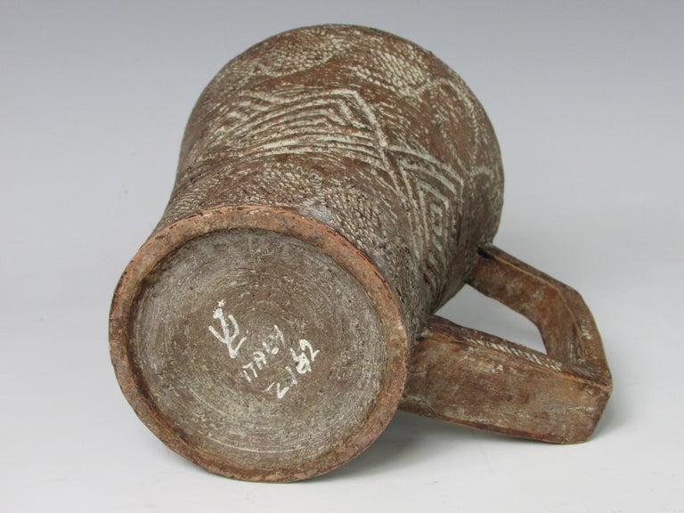 Italian Sgraffito Redware Pottery Pitcher at 1stDibs