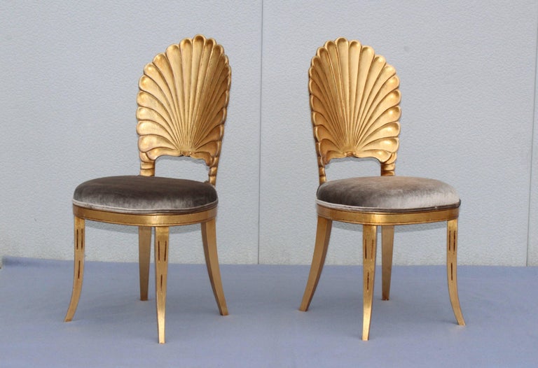 Italian Shell Back Gold Leaf Side Chairs at 1stDibs