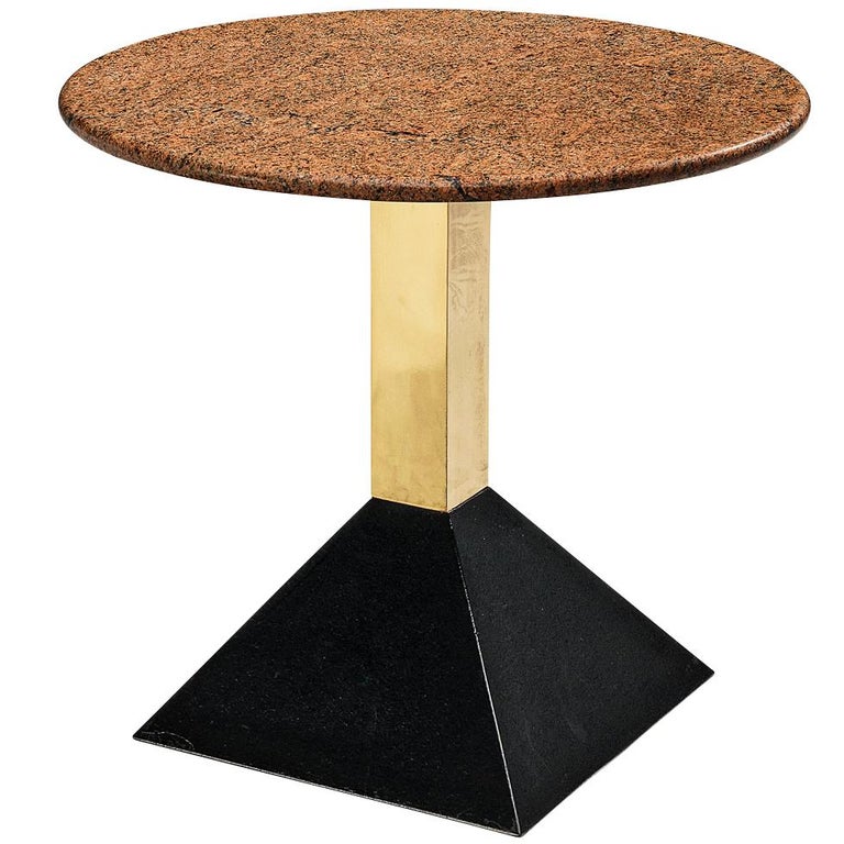 Italian Side Tables in Metal and Round Granite Top For Sale at 1stDibs