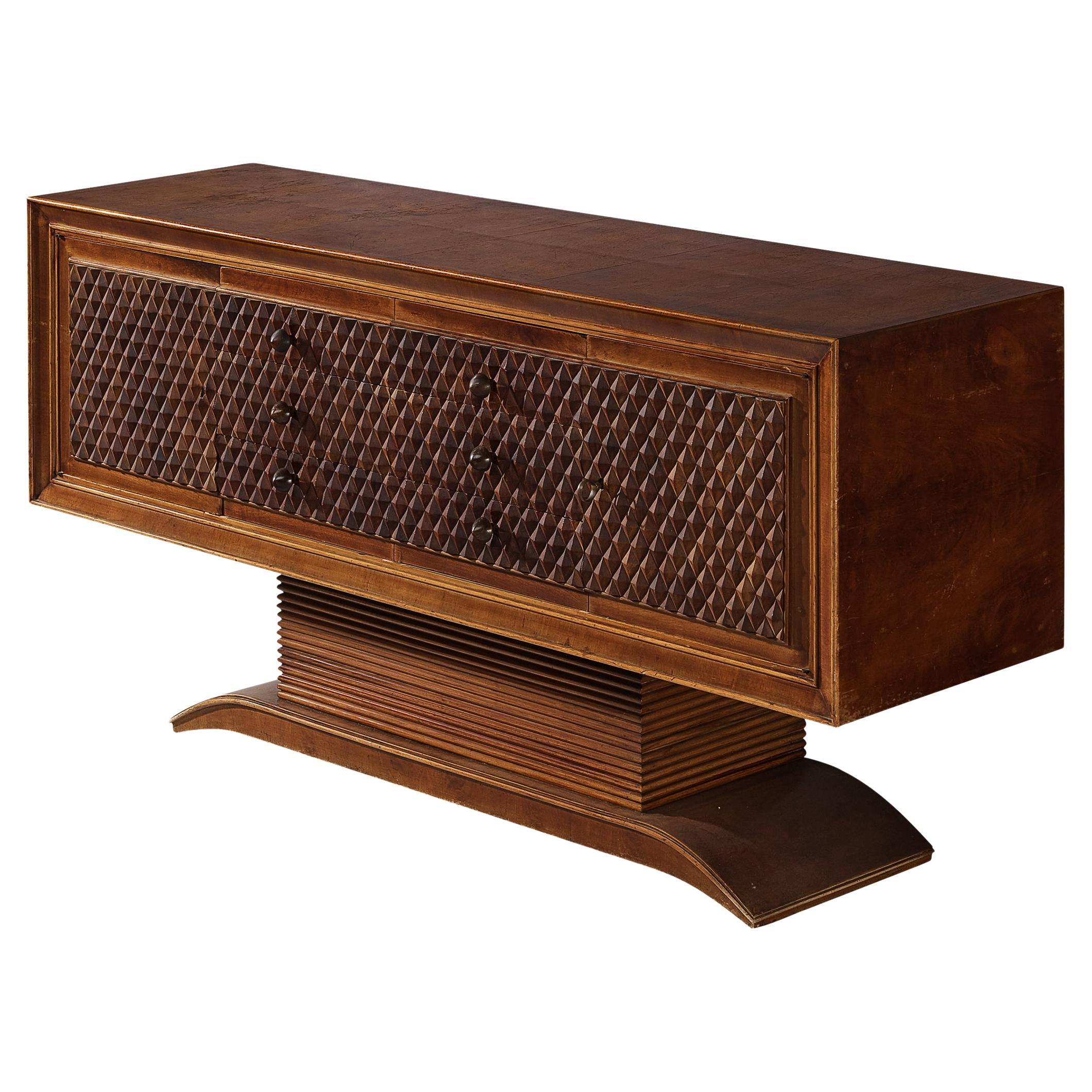Italian Art Deco Sideboard with Grissinato Base and Graphical Front For ...
